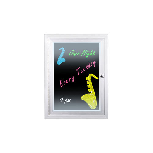 Outdoor Enclosed Dry Erase Markerboard with LED Lights - Black Porcela ...