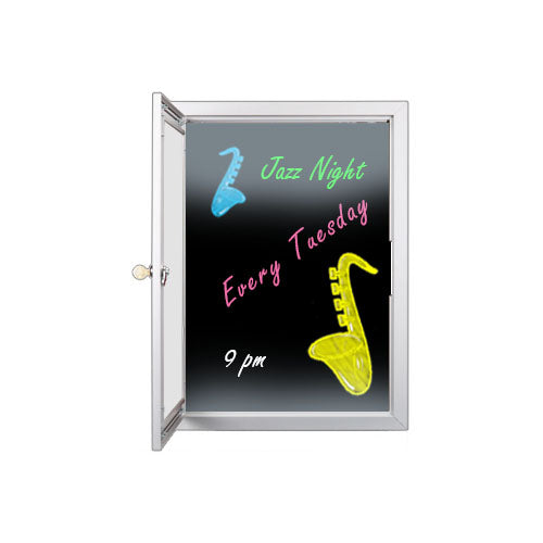 Outdoor Enclosed Dry Erase Markerboard with LED Lights - Black ...