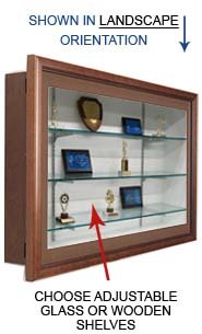 SwingFrame Designer Wood Wall Mount Lighted Display Case with Glass ...
